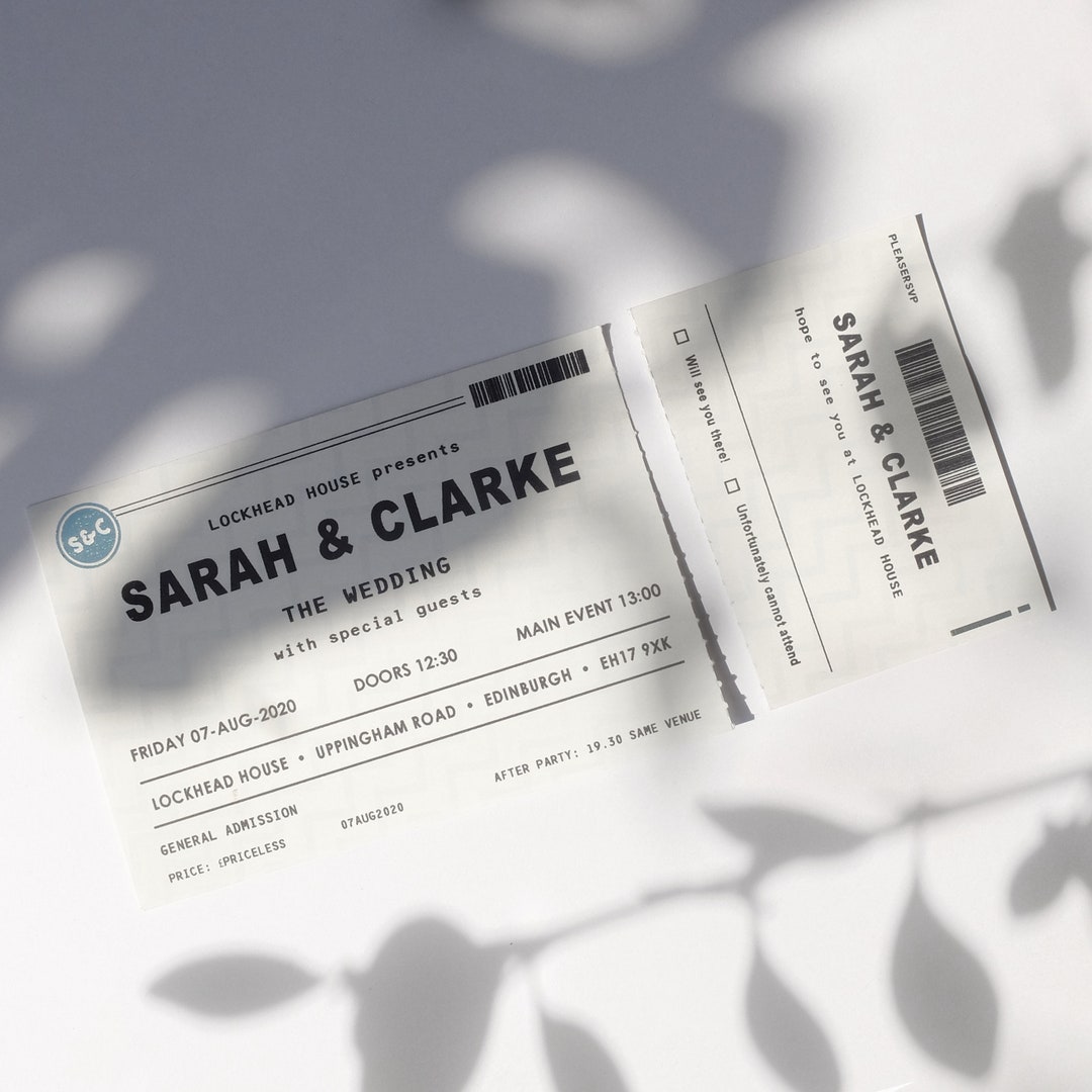 Music Gig Ticket Wedding Invitation & Tear off RSVP | Holographic Foil ...