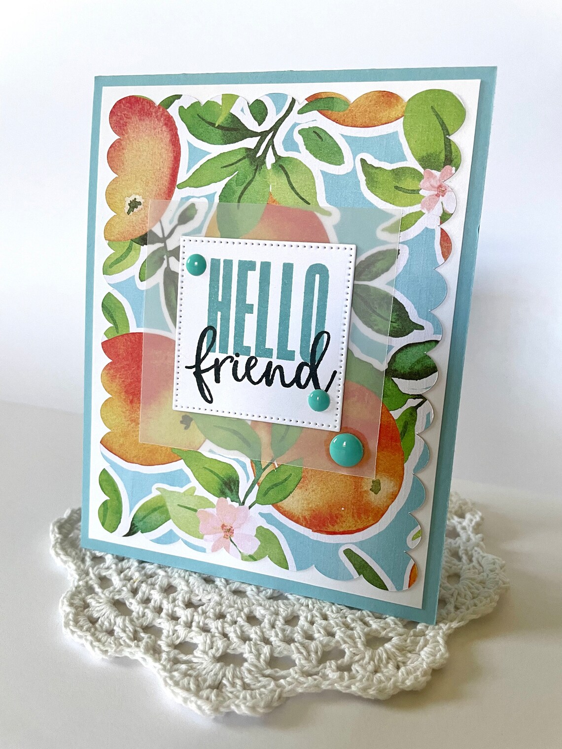 Set of 5 Handstamped Hello Friend Cards Featuring Fruit - Etsy