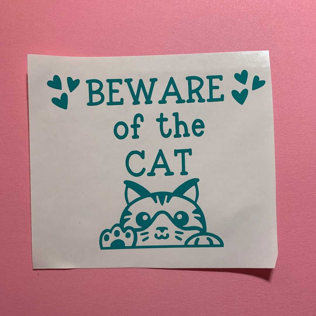 BEWARE of the CAT, Cute Cat Decal , Waving Happy Cat Window Peeker ...