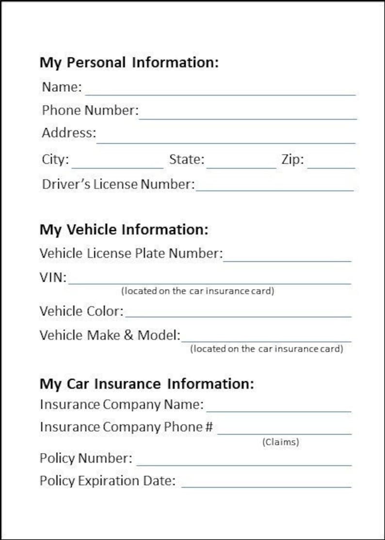 Personal Information Card - Etsy