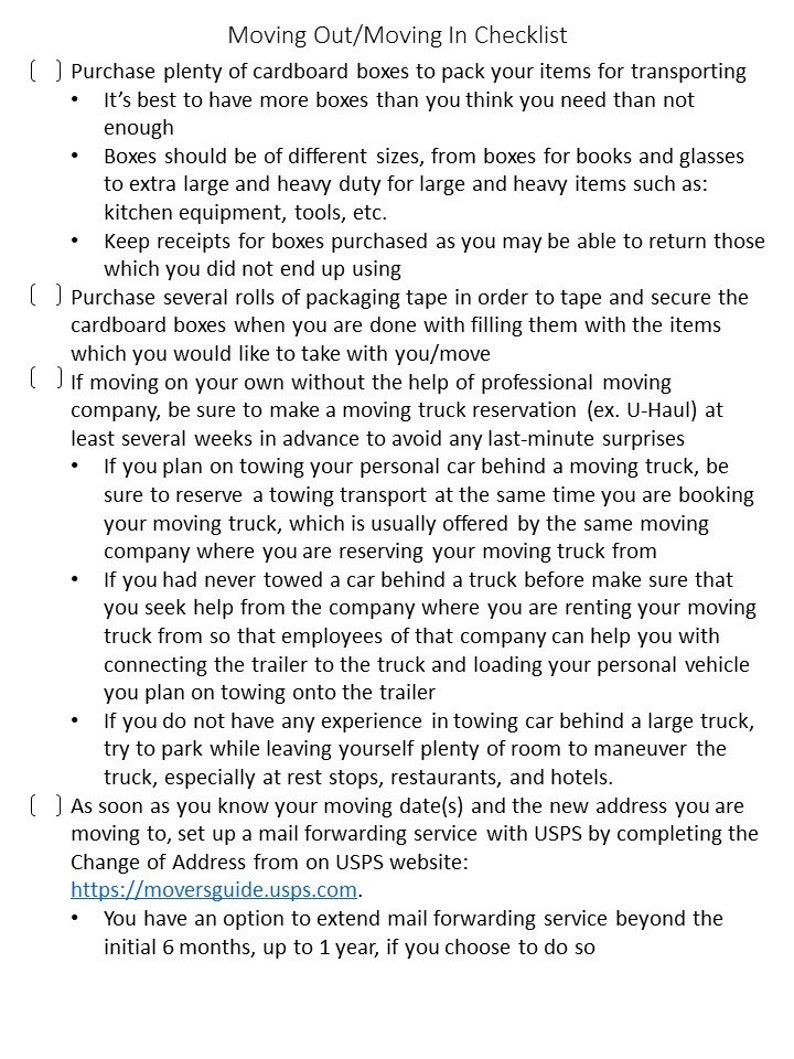 Moving Out/moving in Checklist - Etsy