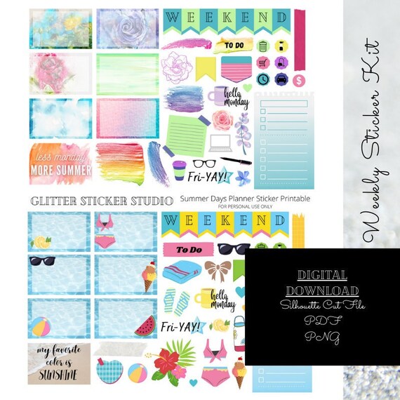 Summer Days Weekly Sticker Kit Printable Planner Digital - Etsy
