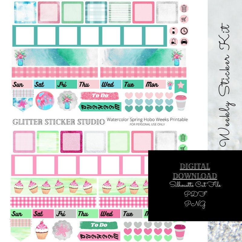 Watercolor Spring Weekly Sticker Kit Printable, Planner Digital ...