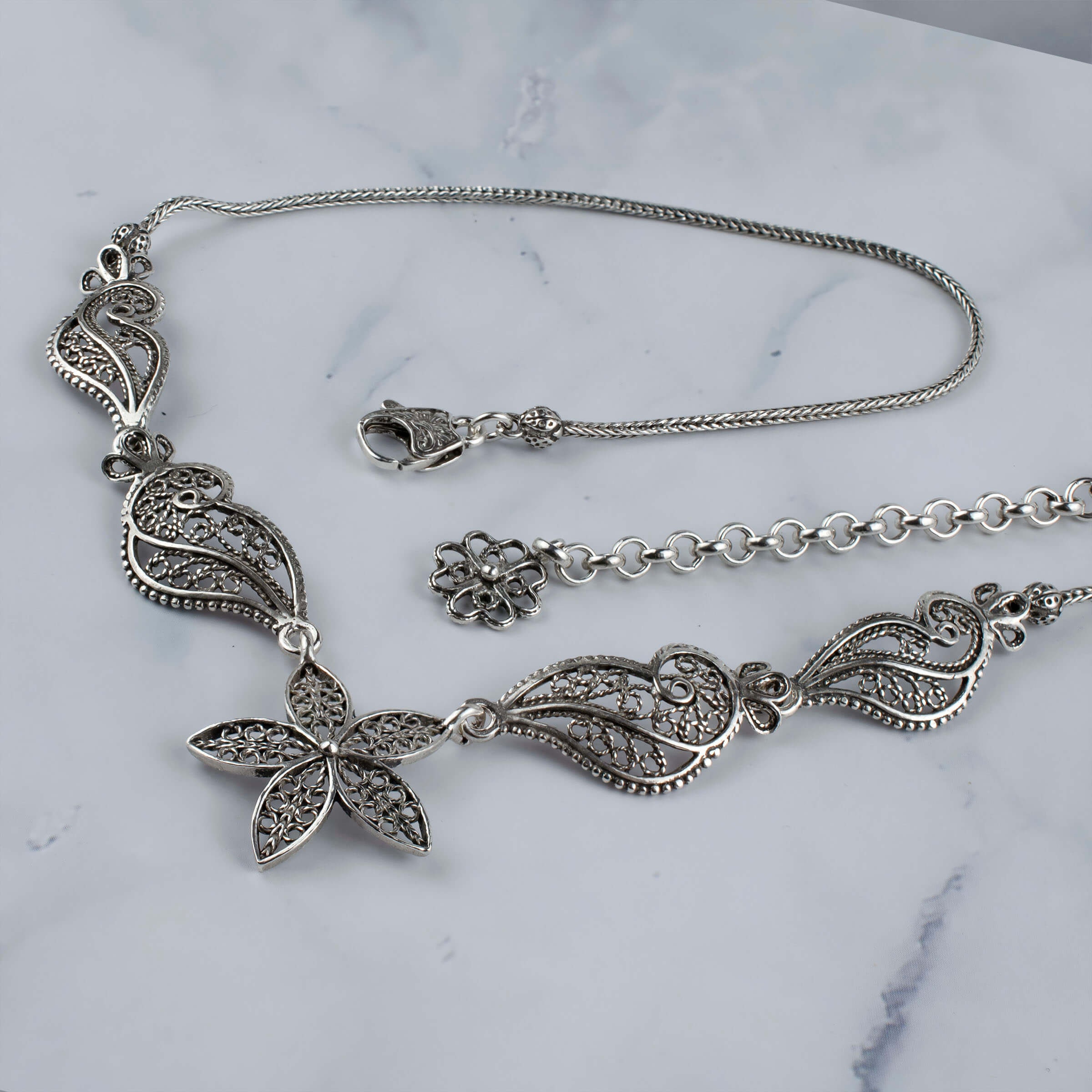 925 Sterling Silver Filigree Design Star Flower Necklace for - Etsy