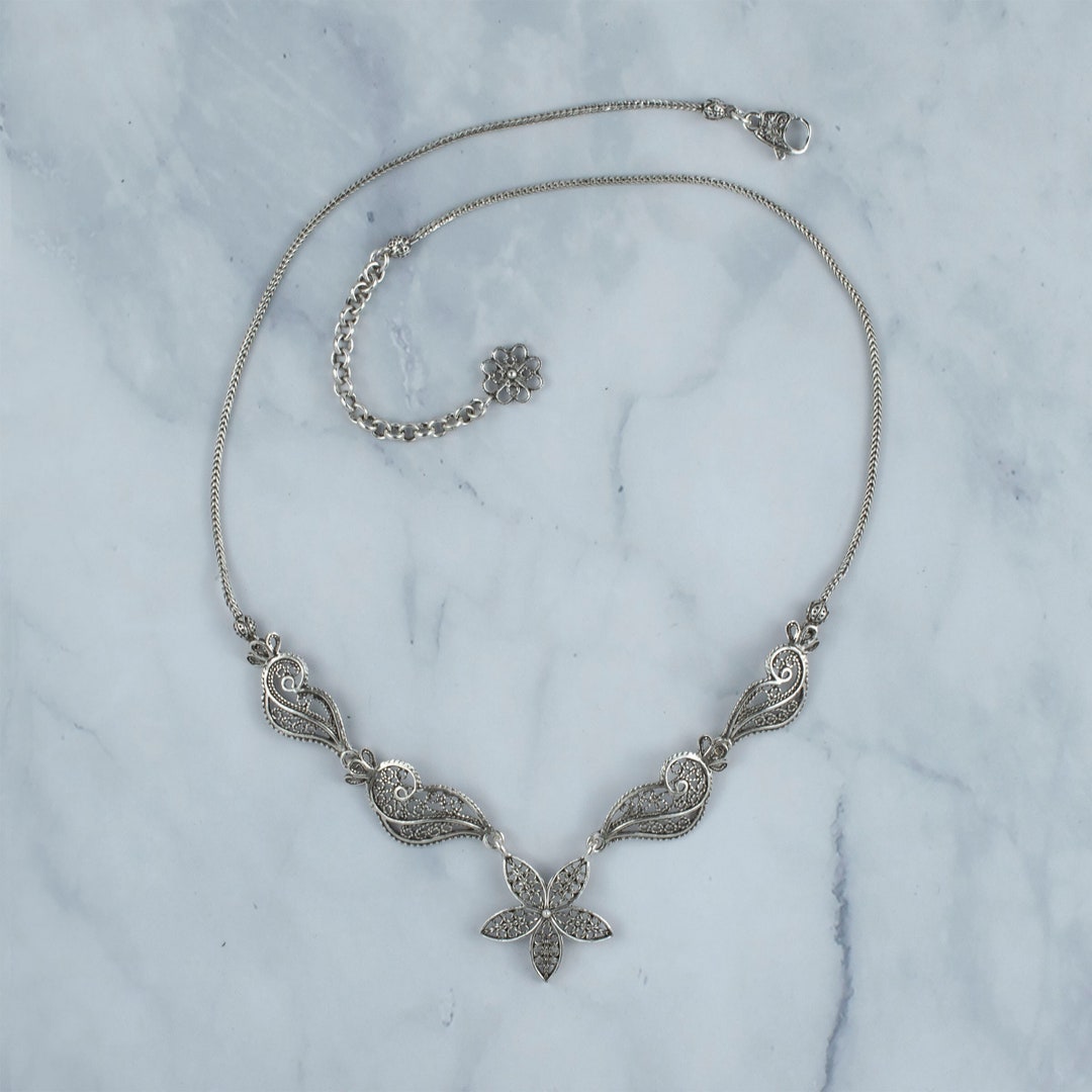 925 Sterling Silver Filigree Design Star Flower Necklace for Women - Etsy