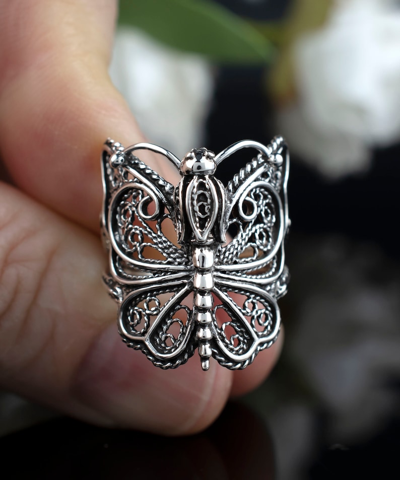 Sterling Silver Butterfly Women Cocktail Ring, Artisan Made Handcrafted ...