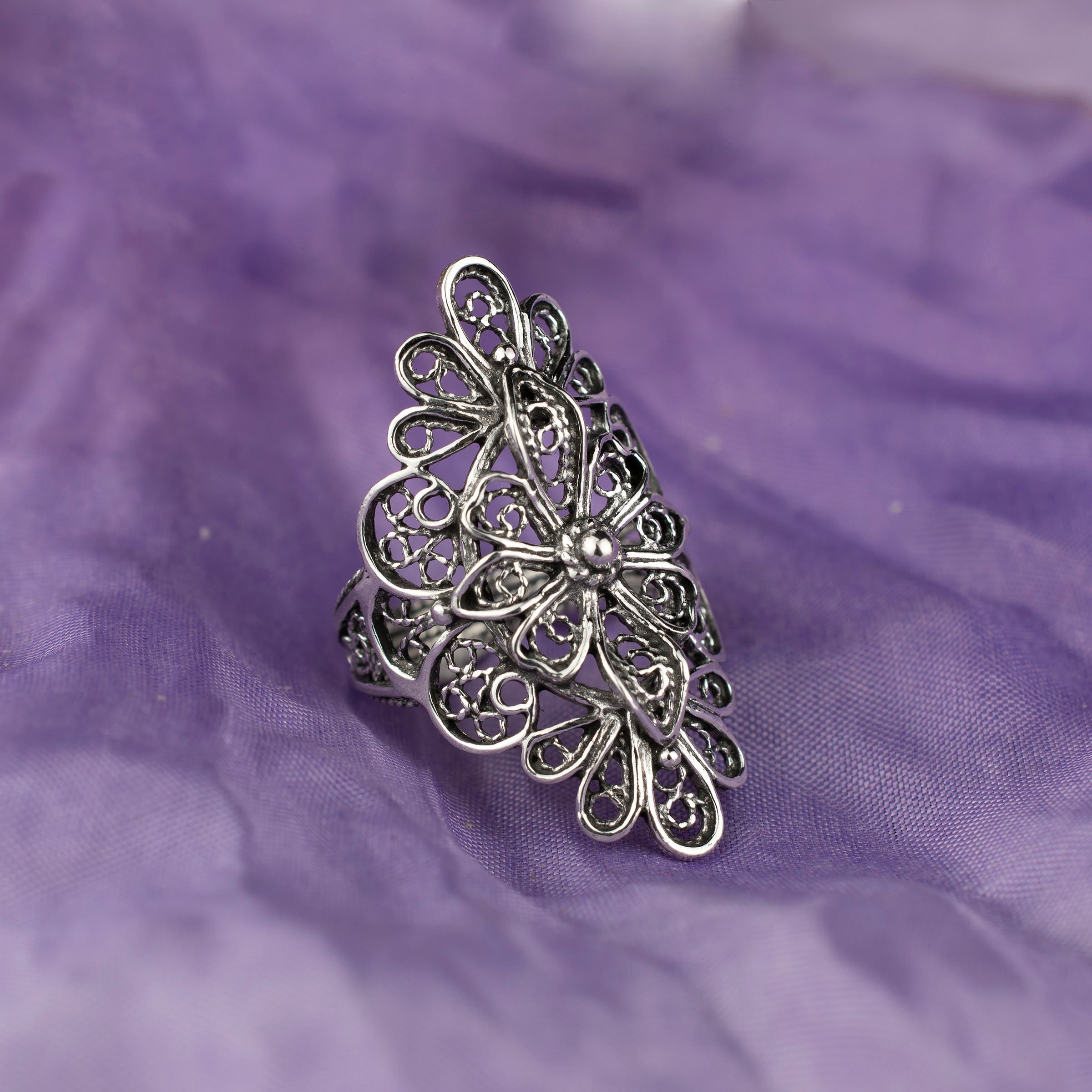 925 Sterling Silver Filigree Art Lace Design Women Statement Ring - Etsy