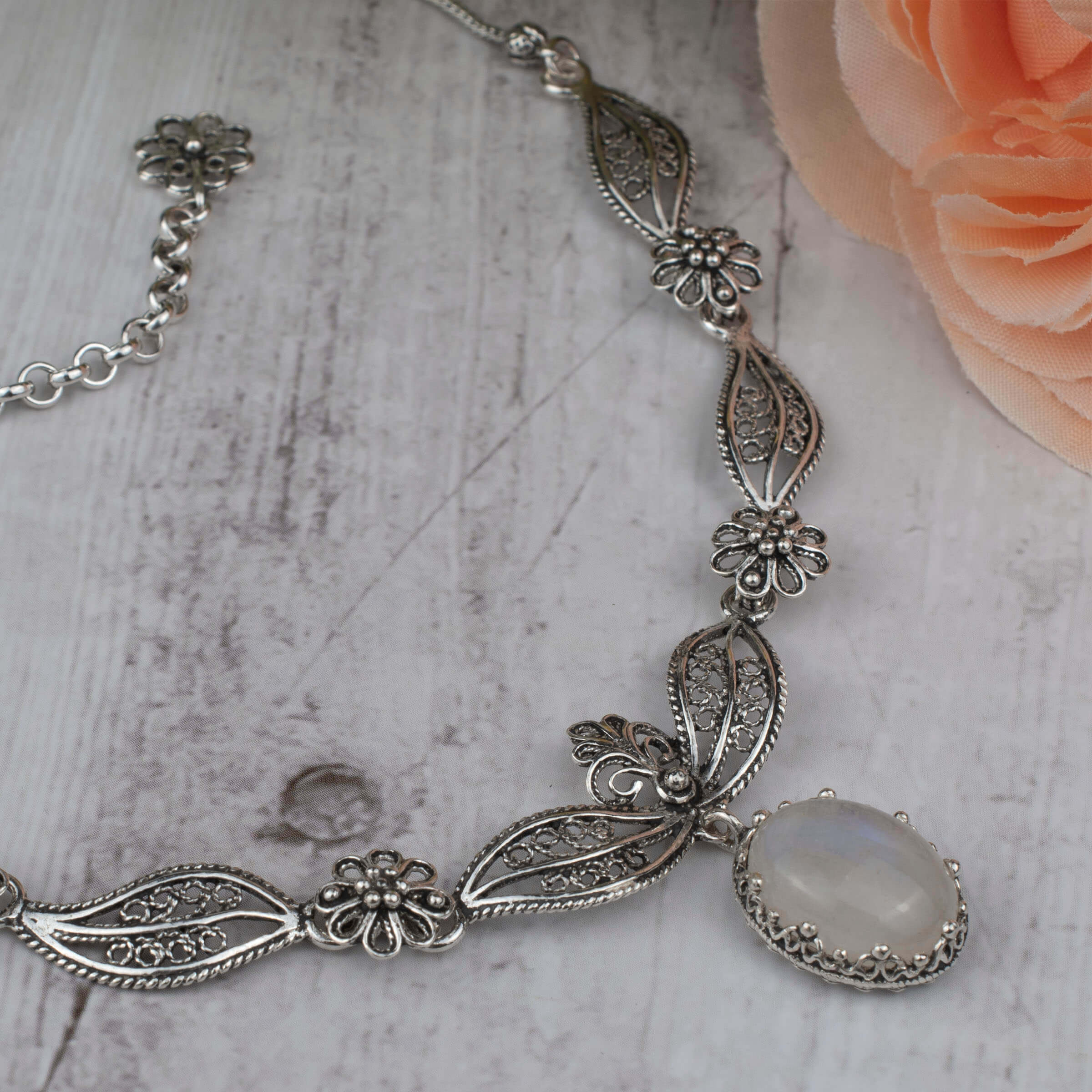 925 Sterling Silver Paisley Design Filigree Art Grey Moonstone Gemstone ...