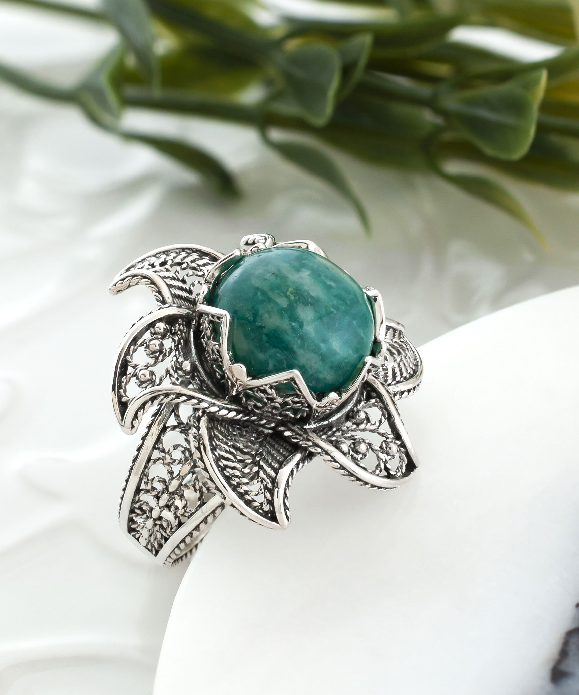 925 Sterling Silver Lotus Flower Women Ring Amazonite Ruby - Etsy