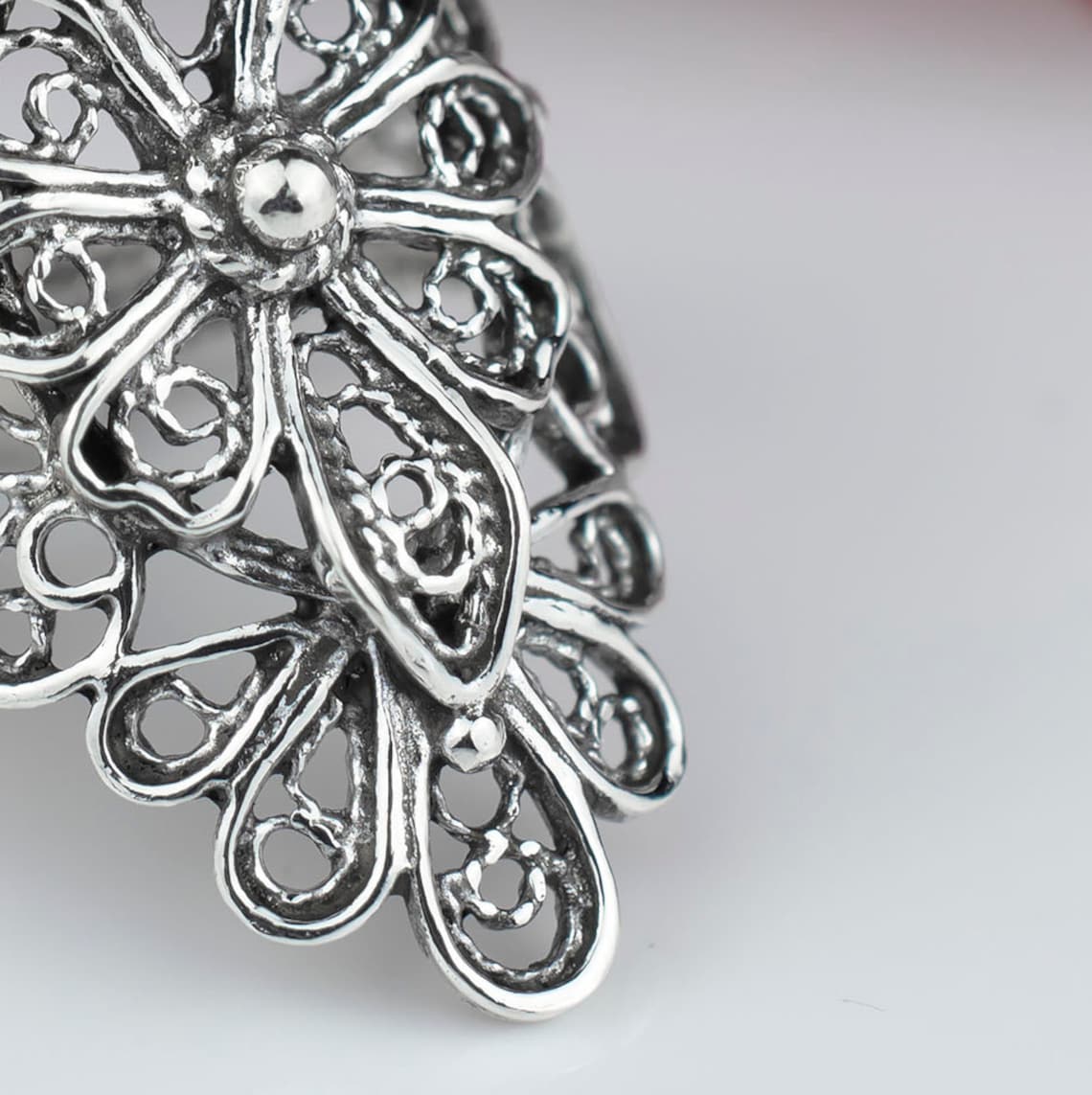 925 Sterling Silver Filigree Art Lace Design Women Statement - Etsy