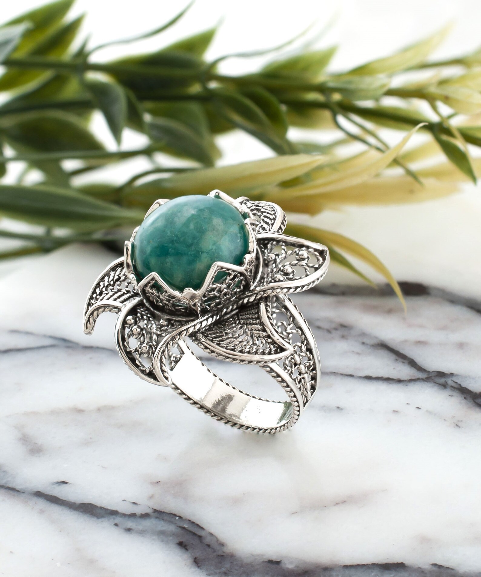 925 Sterling Silver Lotus Flower Women Ring Amazonite Ruby - Etsy