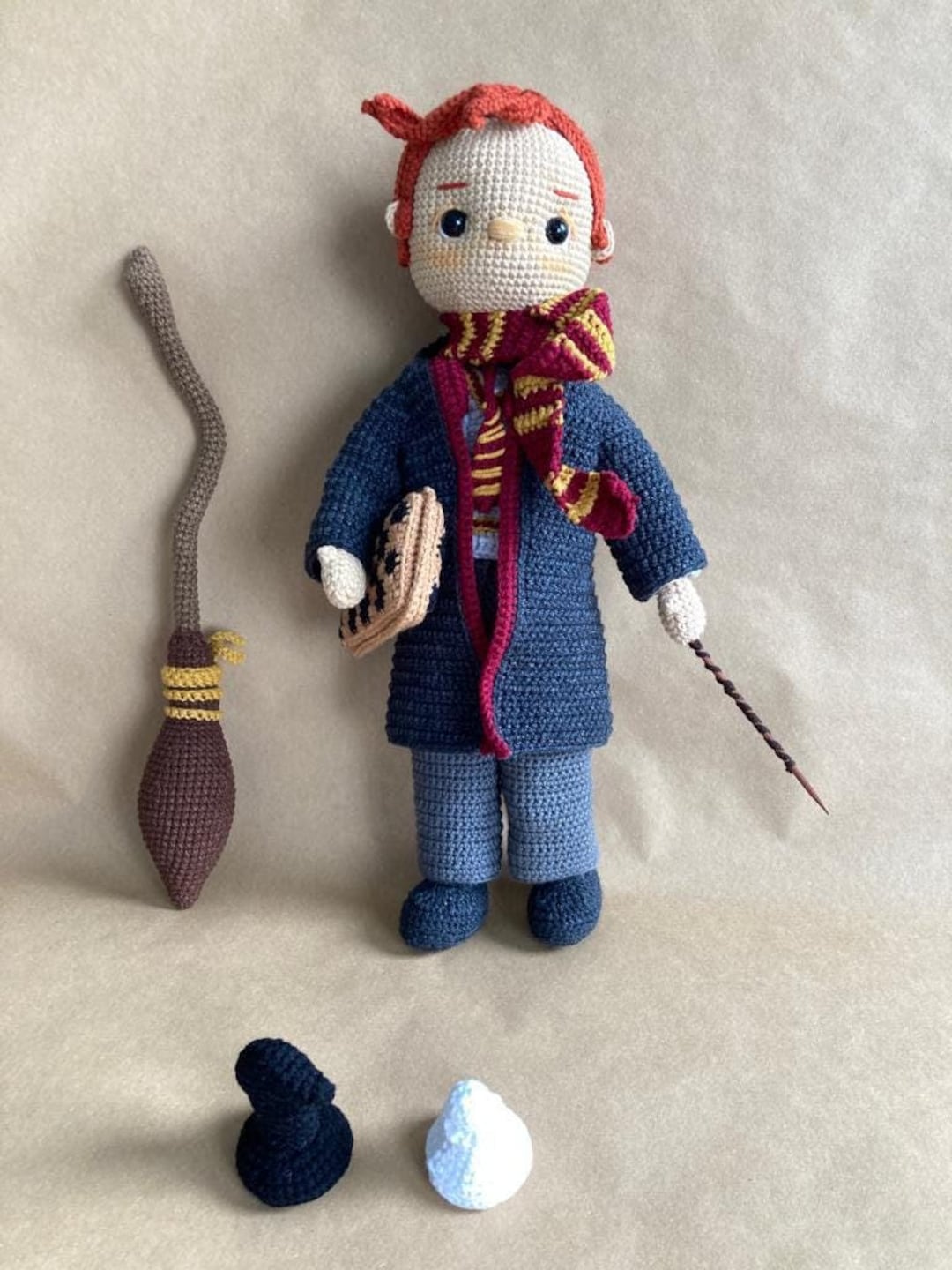 Crochet Ron Weasley Doll, Amigurumi Harry Potter Gift, Chess Set & Wand ...