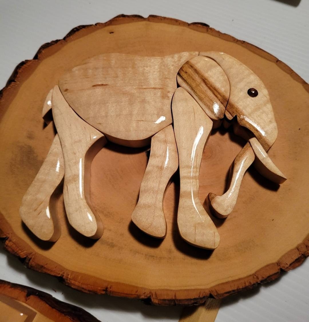 Wooden Intarsia Elephant - Etsy