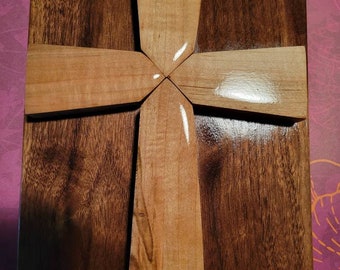Rose Cross , Wooden Cross, Intarsia Cross, Intarsia Wooden Art, Wooden ...