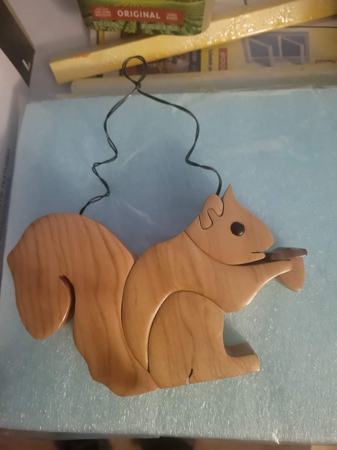 Wood Intarsia Squirrel, Wire Hanger, Handmade, Rustic , Home Decor ...