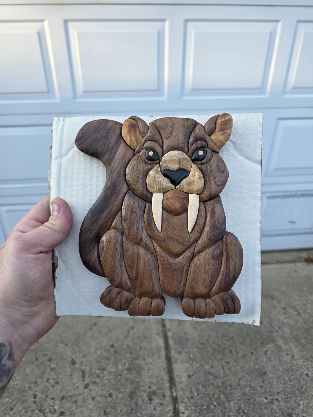Sabertooth Squirrel or Weasel Wooden Intarsia. Handmade, Home Decor ...