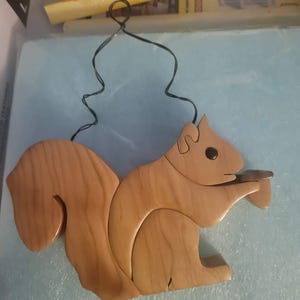 Wood Intarsia Squirrel, Wire Hanger, Handmade, Rustic , Home Decor ...