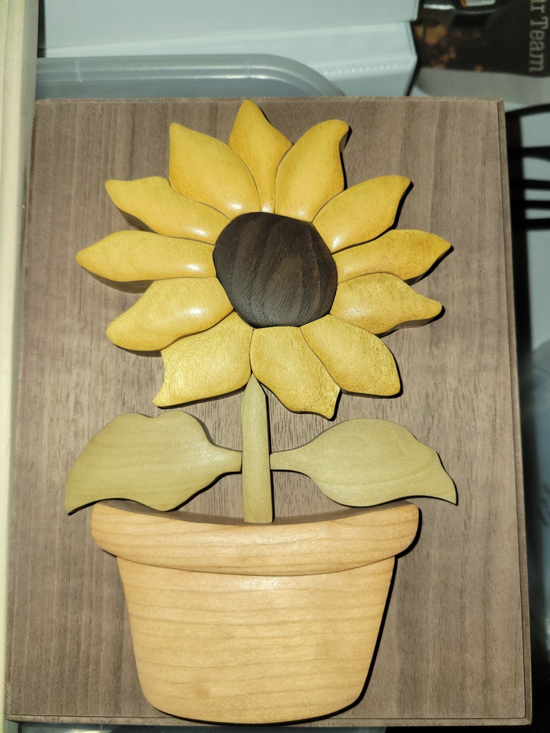 Wooden Sunflower Wall Hanging, Wooden Intarsia. Gift for Her - Etsy