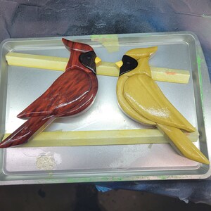 Male and Female Cardinal Pair, Wooden Intarsia, Home Decor, Mother's ...
