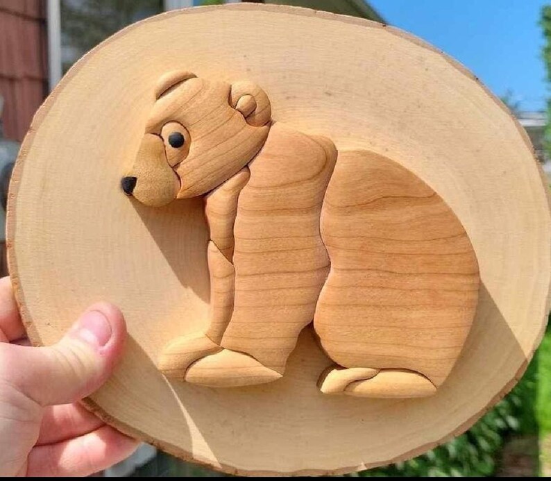 Wooden Bear Cub, Bear, Wood Slice, Intarsia - Etsy
