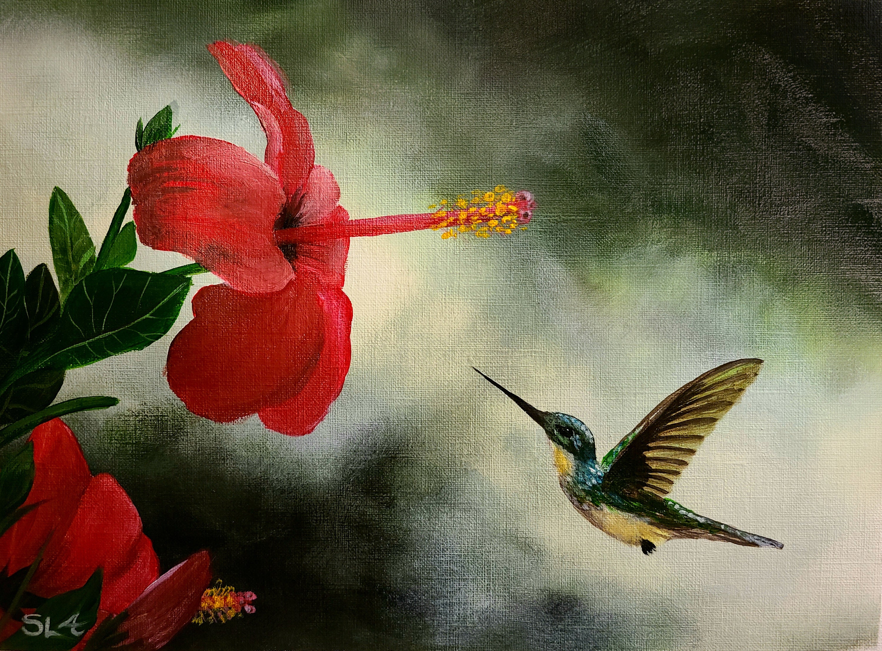 Hummingbird Hibiscus | Original Acrylic Painting on 9x12 Unstretched ...