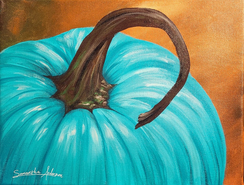 Turquoise Pumpkin | Original Acrylic Painting on 11x14 Canvas, Art Hand ...