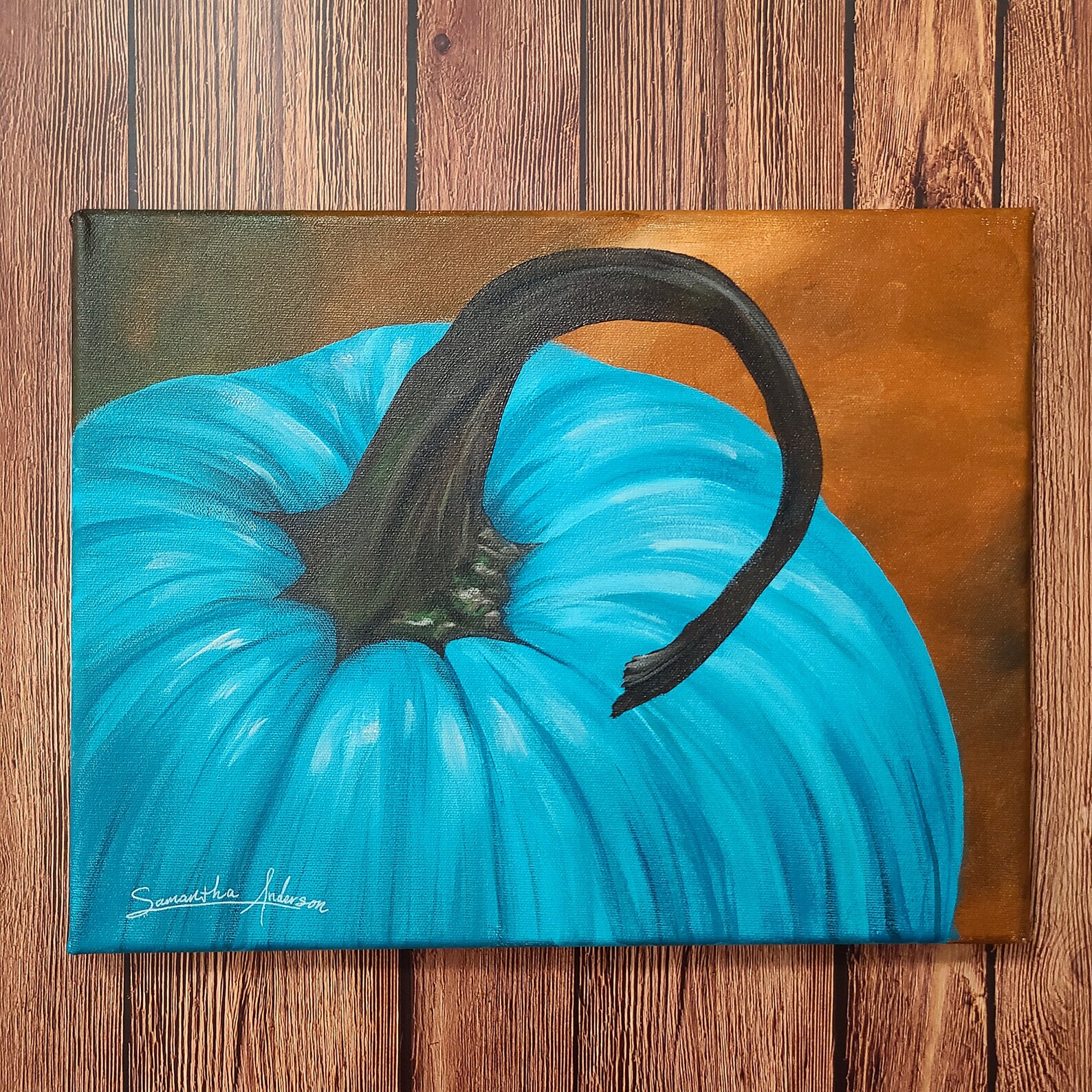 Turquoise Pumpkin | Original Acrylic Painting on 11x14 Canvas, Art Hand ...