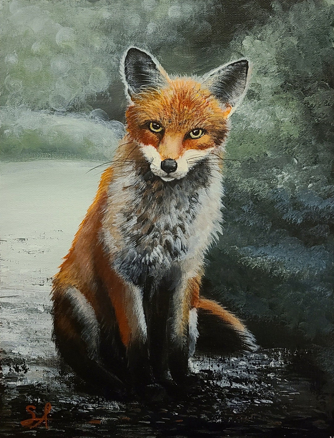 Red Fox | Original Acrylic Painting on 9x12 Canvas, Art Hand-painted ...