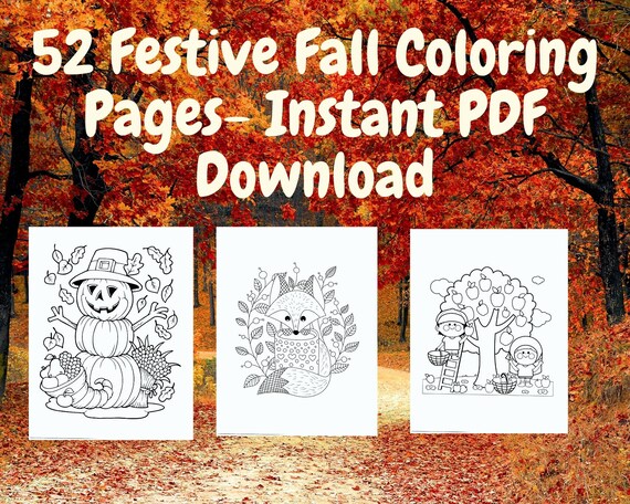 52 Festive Fall Coloring Pages Instant PDF Download - Etsy