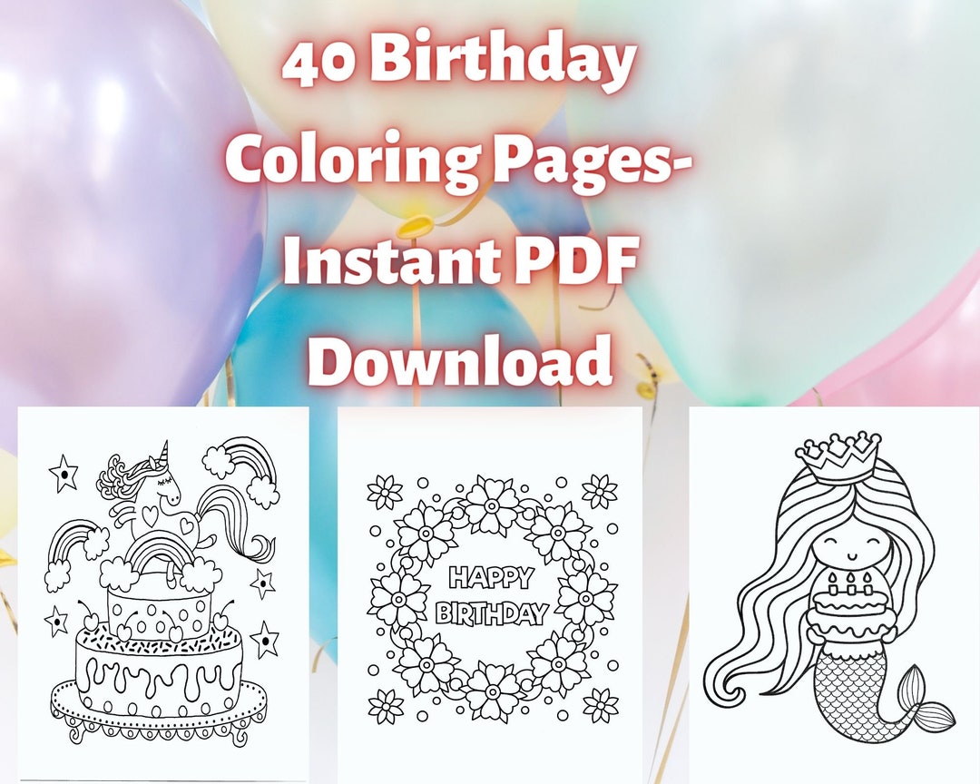 40 Cute Birthday Coloring Pages- Instant PDF Download - Etsy
