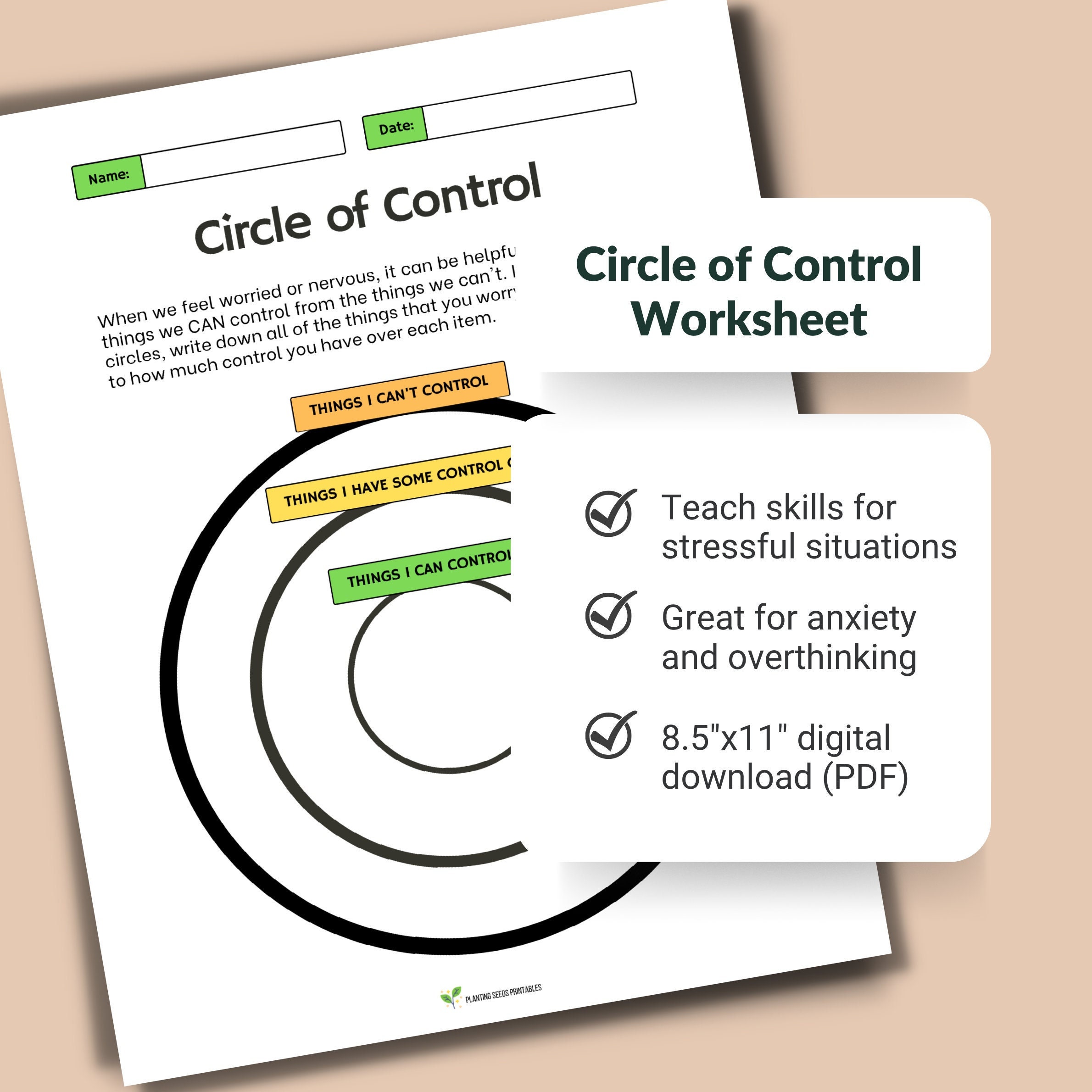 Anxiety Worksheet, Circle of Control Worksheet, Cognitive Behavioral ...