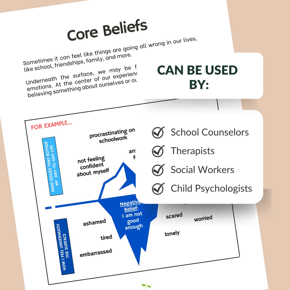 EMDR Worksheet for Kids, CBT Worksheet on Negative Beliefs, Worksheet ...