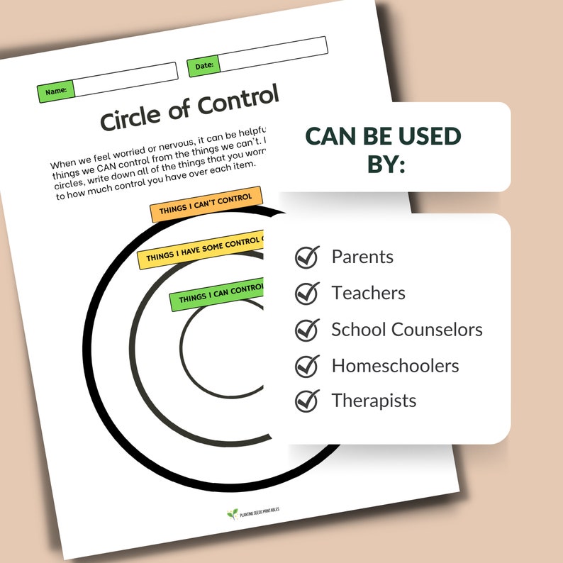 Anxiety Worksheet, Circle of Control Worksheet, Cognitive Behavioral ...