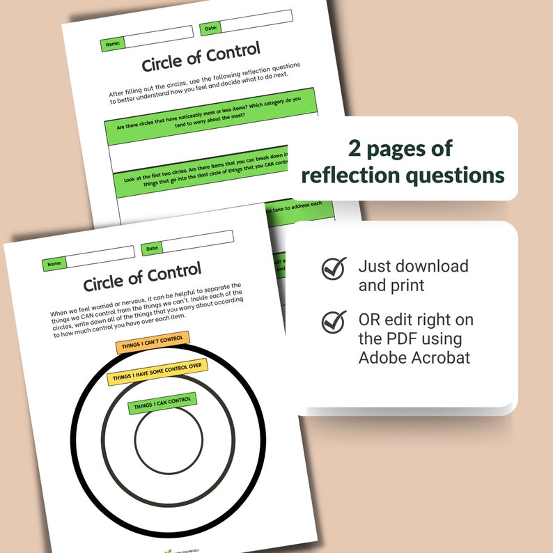 Anxiety Worksheet, Circle of Control Worksheet, Cognitive Behavioral ...
