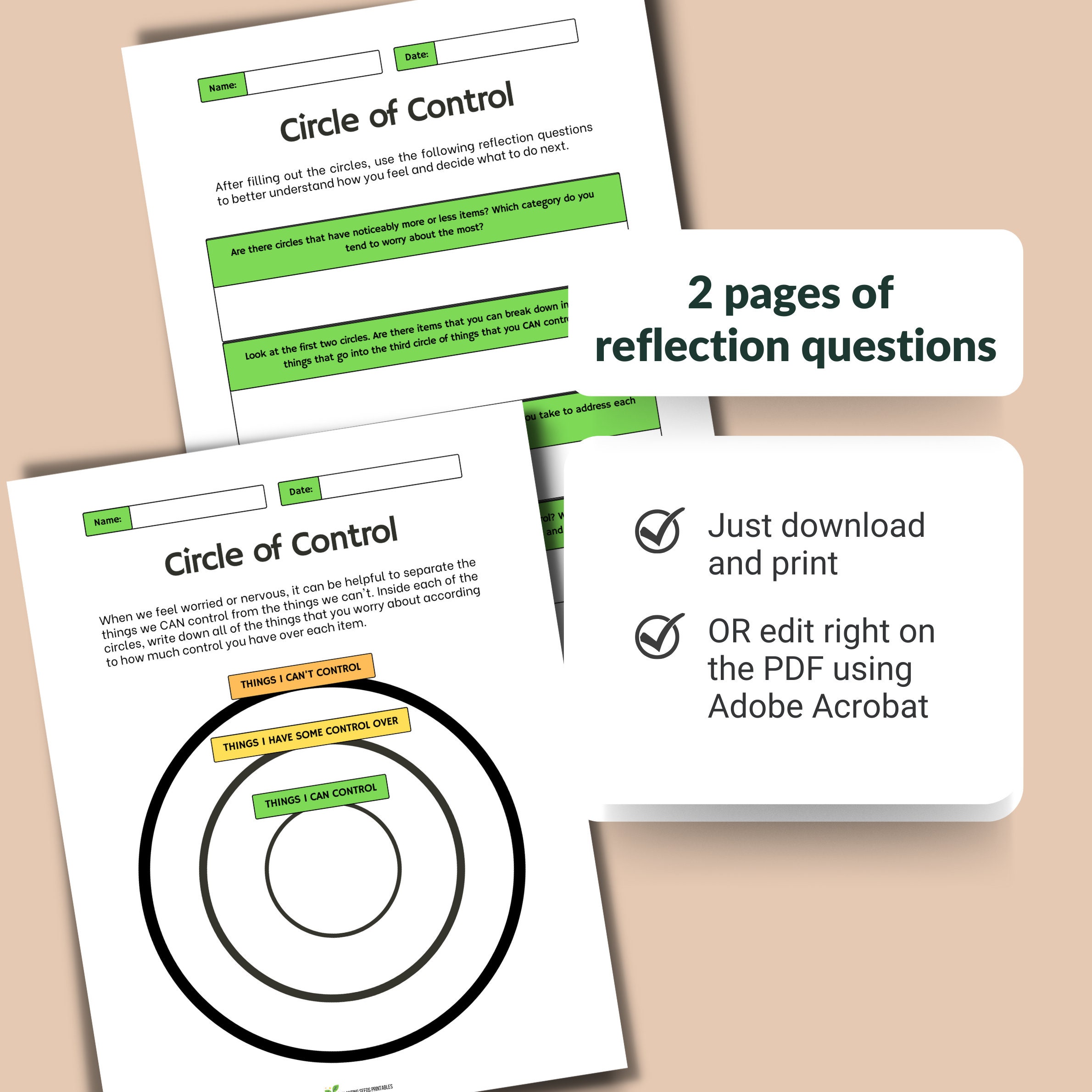 Anxiety Worksheet, Circle of Control Worksheet, Cognitive Behavioral ...