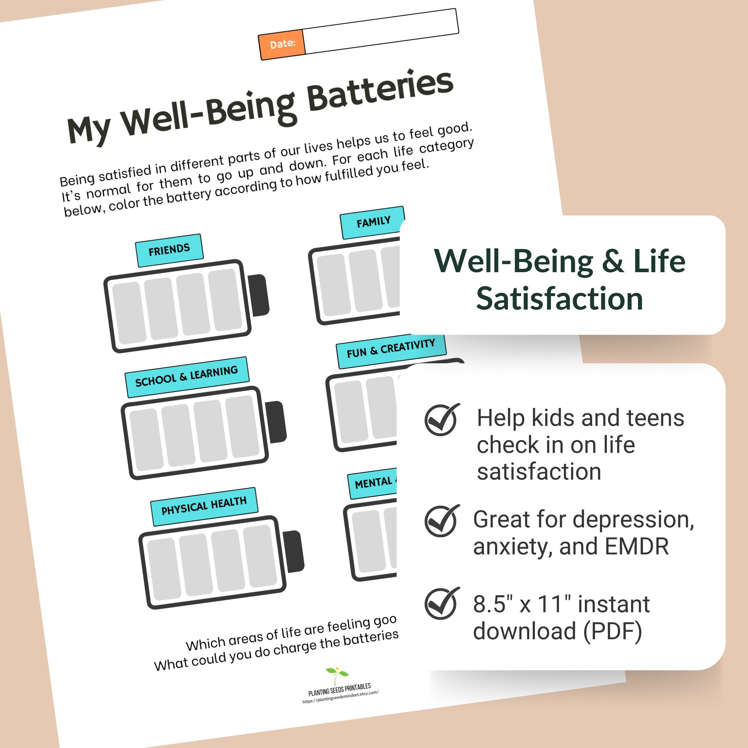 Self-care, Life Satisfaction Worksheet for Kids and Teens, Mental ...