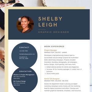 Navy and Gold Minimalist Resume Template - Etsy