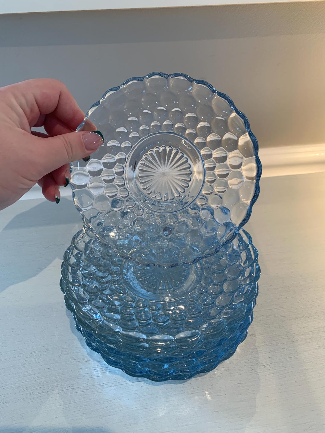 Set of 9 Anchor Hocking Blue Bubble Plates 5.5'' - Etsy