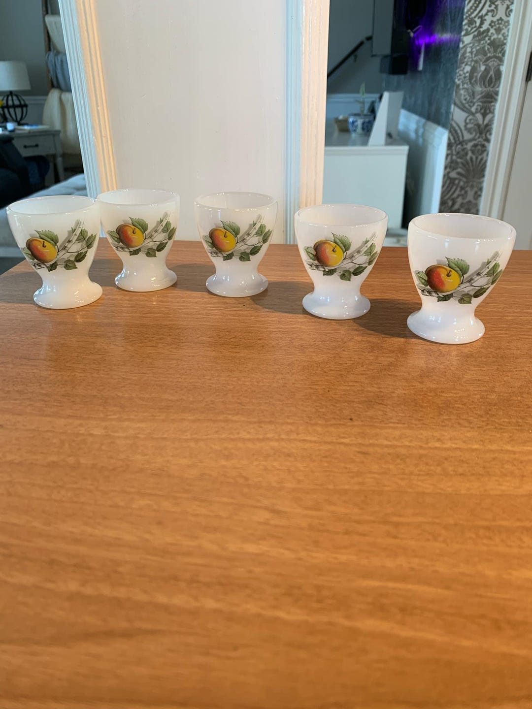 Vintage Set of 5 ''fruit De France'' Egg Holders - Milk Glass, Glossy ...