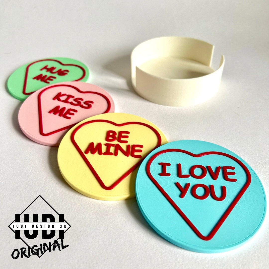 Love Hearts Coaster Set With Classic Messages | Personalised Valentines ...