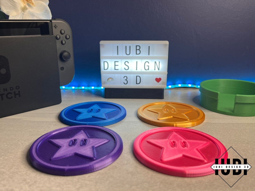 Super Mario Star Coin Warp Pipe Coaster Set Colourful Coasters Retro ...