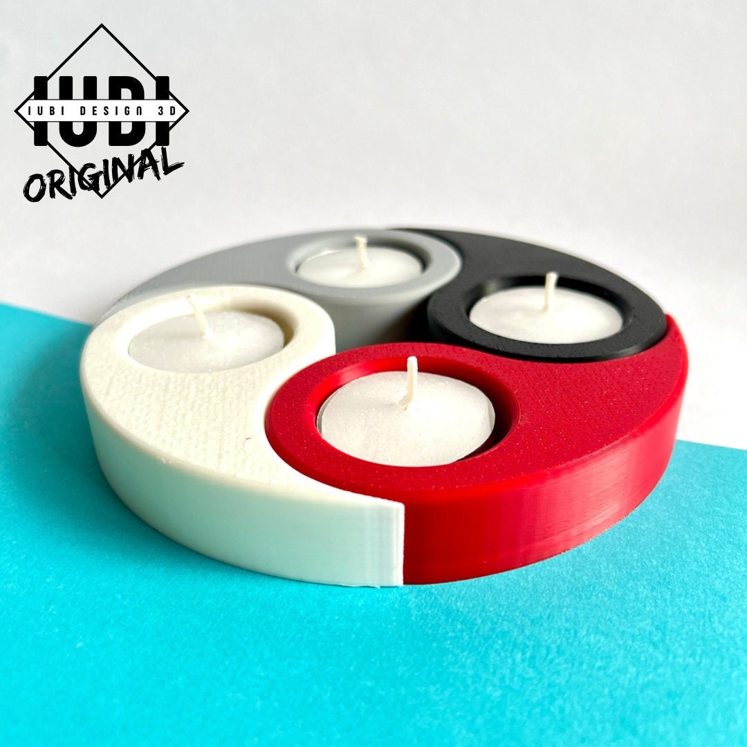 Quad Yin Yang Tealight Holder for a Stylish Home | 3D Printed Quadruple Yin Yang | Red: Luck ...
