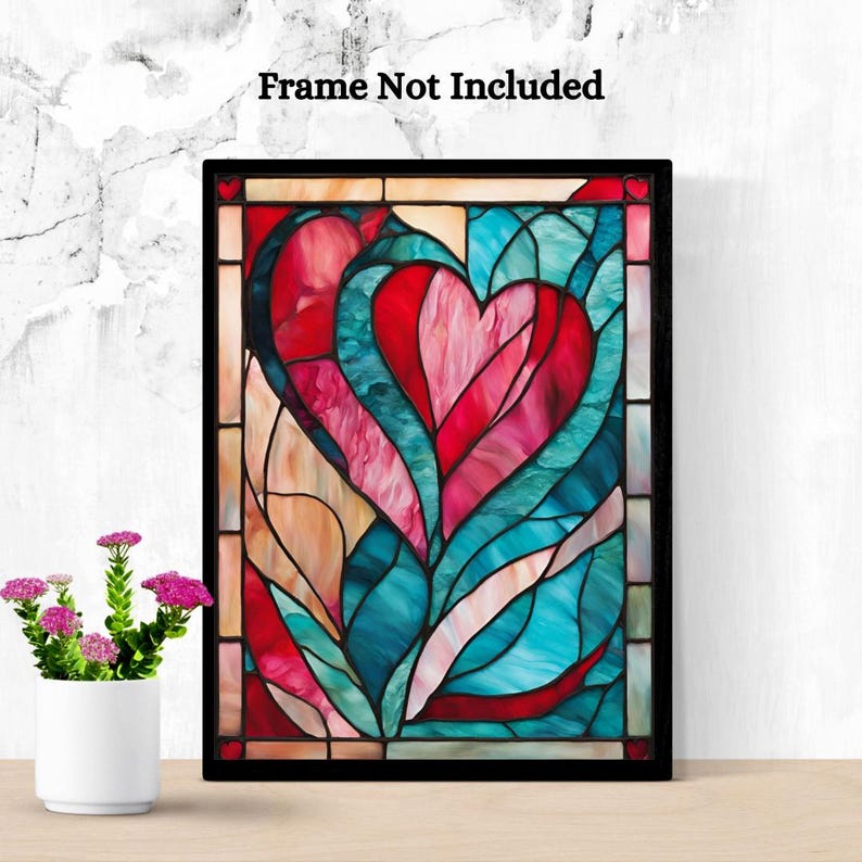 Heart Stained Glass Art Print: Valentine's Day Wall Decor - Etsy