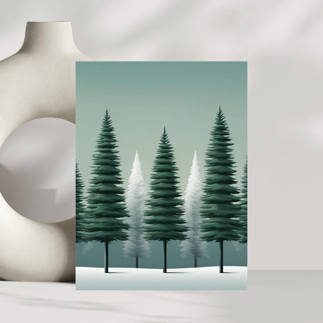 Minimalist Evergreen Trees Art Print, Christmas Fir Tree Poster, Matte ...