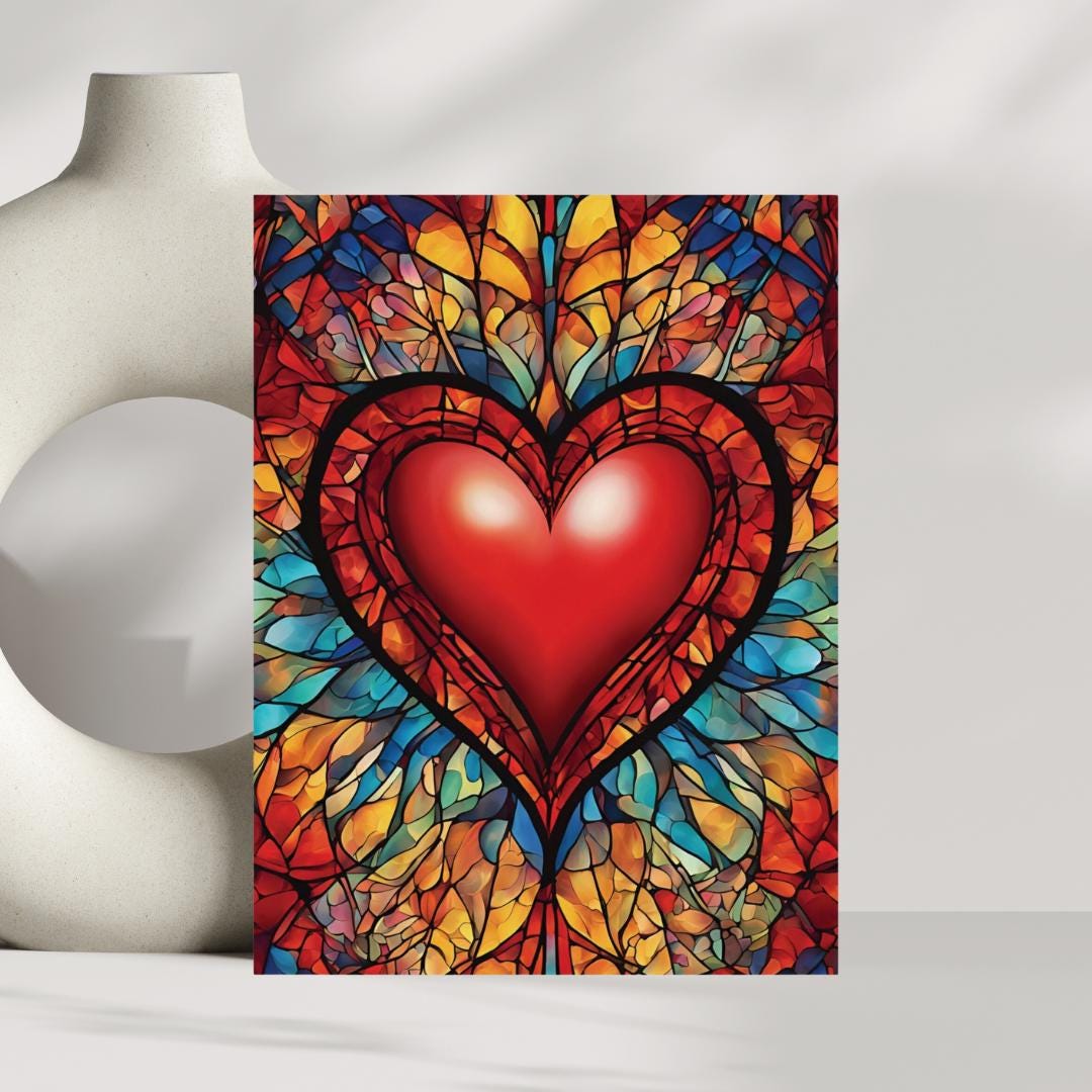 Stained Glass Heart Art Print: Romantic Valentine's Day Poster - Etsy