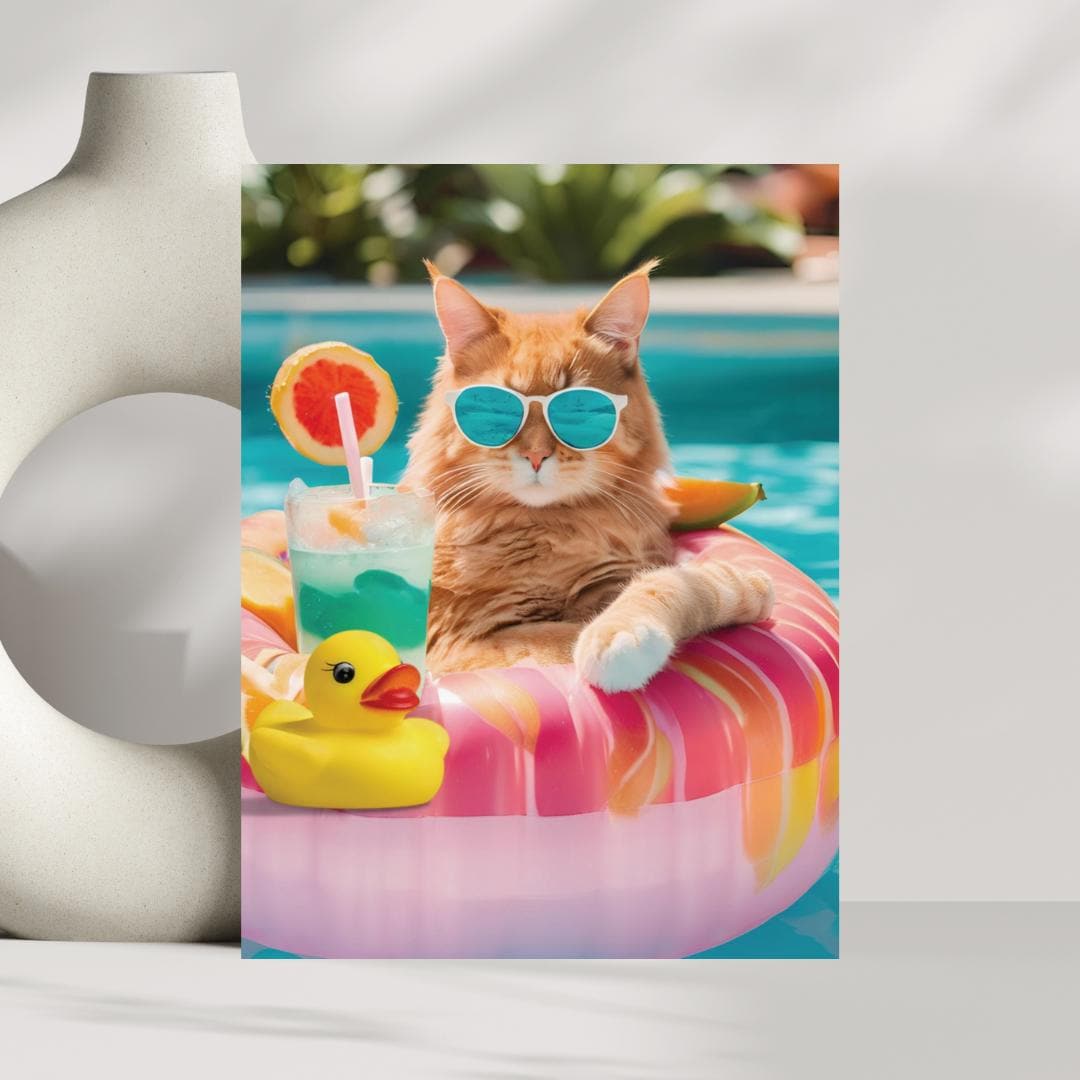 Chill Cat Pool Party Poster: Funny Summer Vibe Wall Art - Etsy