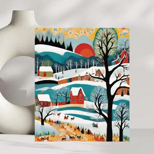 Folk Art Winter Scene Poster, Matte Vertical Poster, Home Decor, Gift ...