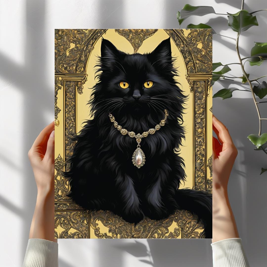 Gothic Cat Poster, Gothic Black Cat Art Print, Cat Poster, Gothic Art ...