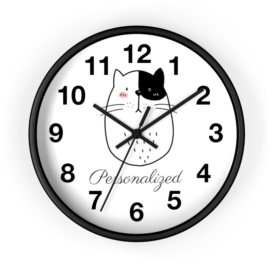 Personalized Cute Cat Wall Clock Number Wall Clock Custome Name on ...