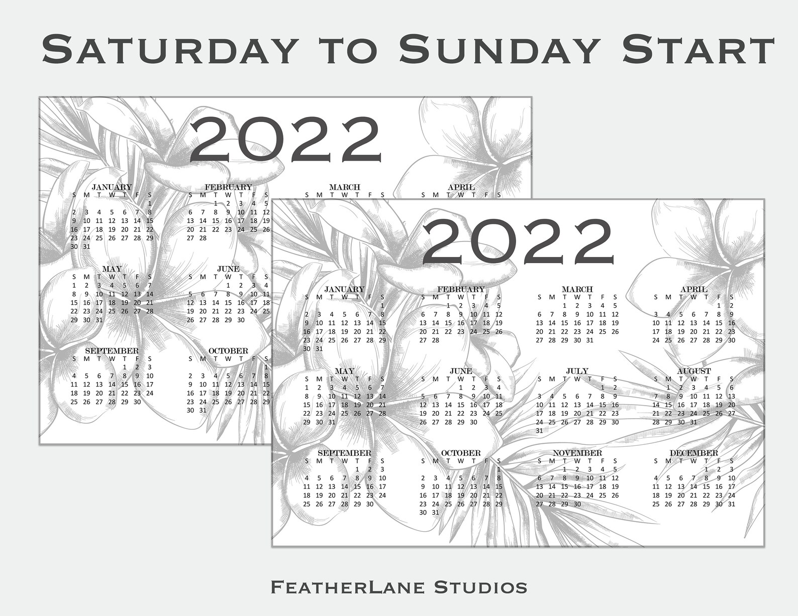 2022 Year Calendar Printable - Tropical Flowers Print, Yearly Wall ...